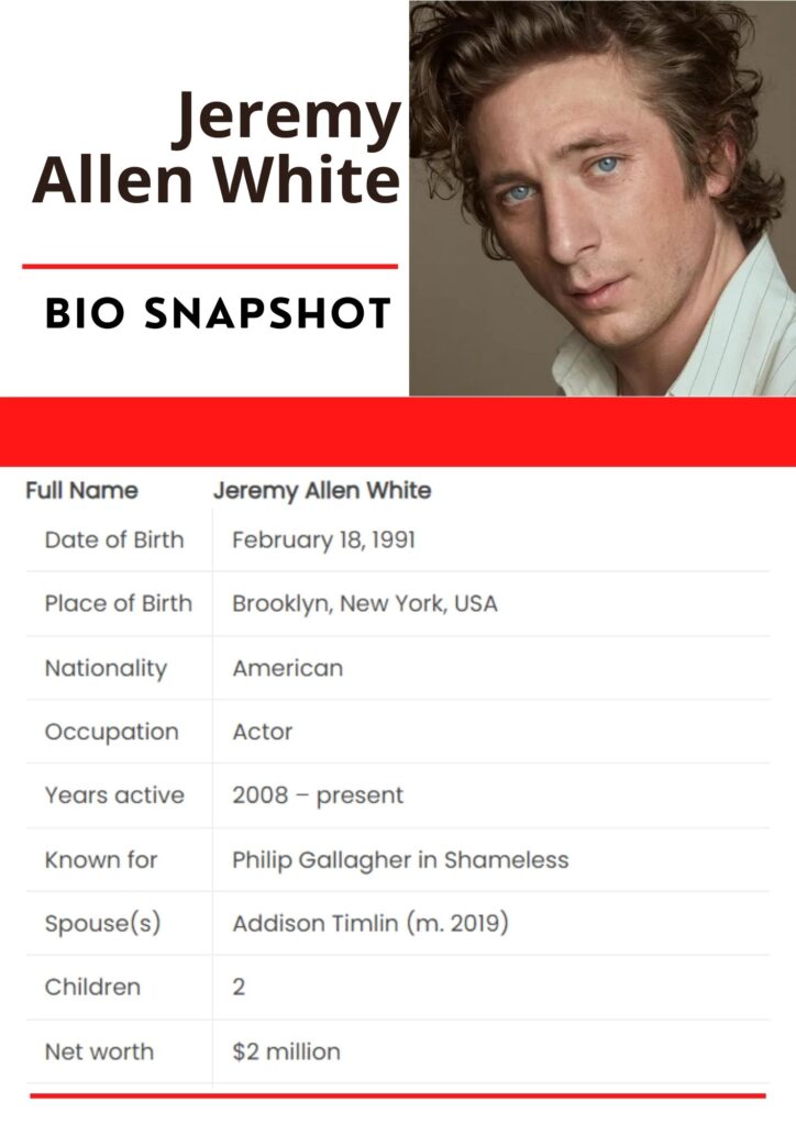 Jeremy Allen White Net Worth 2024, Age, Height, Wife, Biography, Family